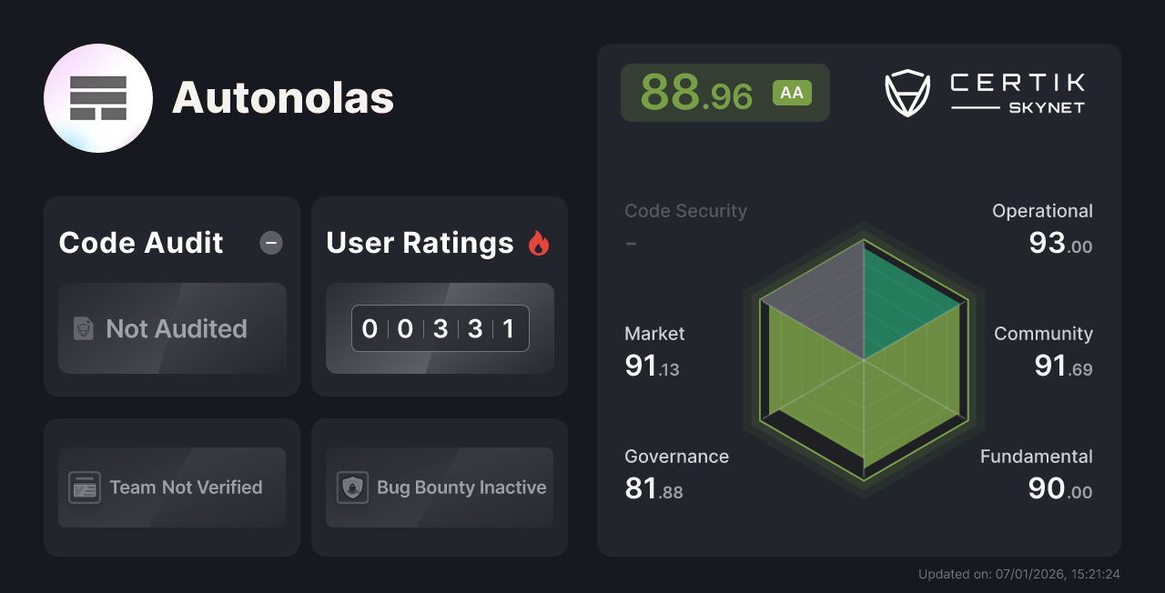 Autonolas - CertiK Skynet Project Insight